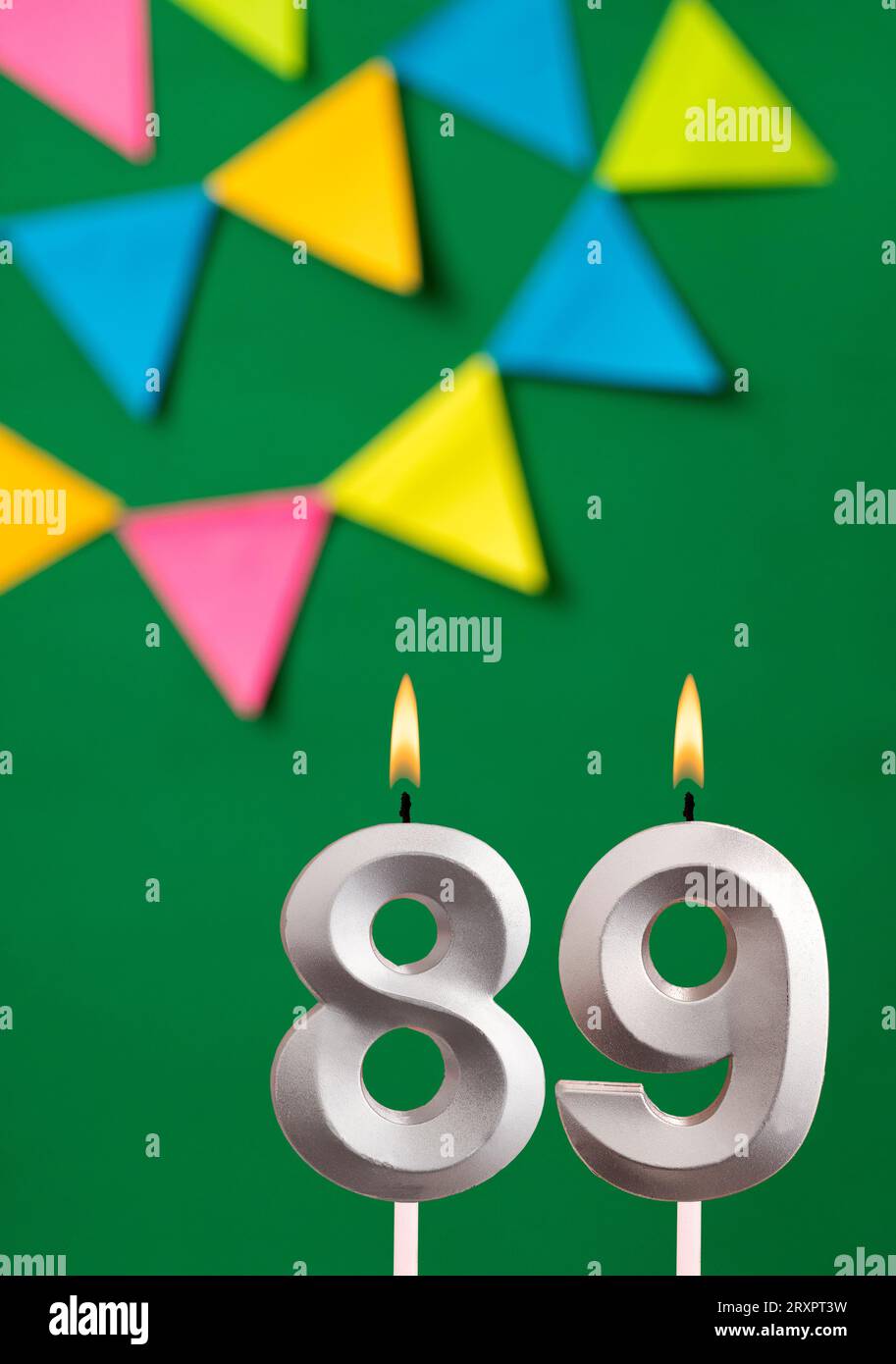 Candle number 89 birthday - Green anniversary card with pennants Stock ...