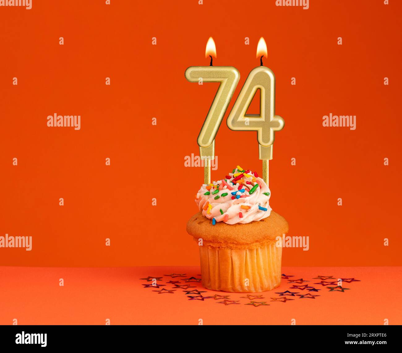 Birthday candle number 74 - Invitation card with orange background ...