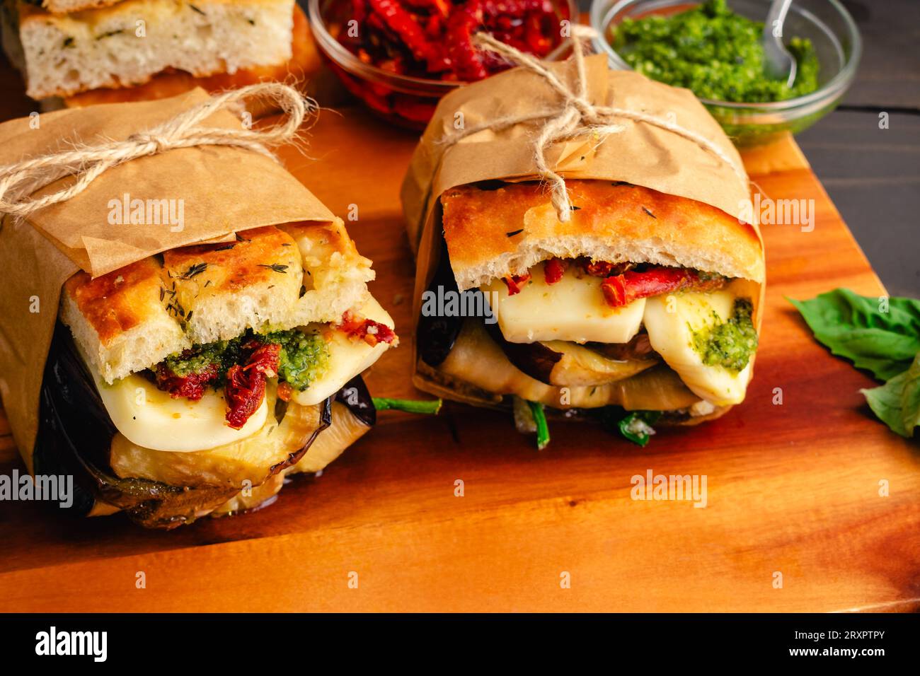 Italian Toasted Veggie Sandwiches Wrapped in Brown Paper: Rustic ...