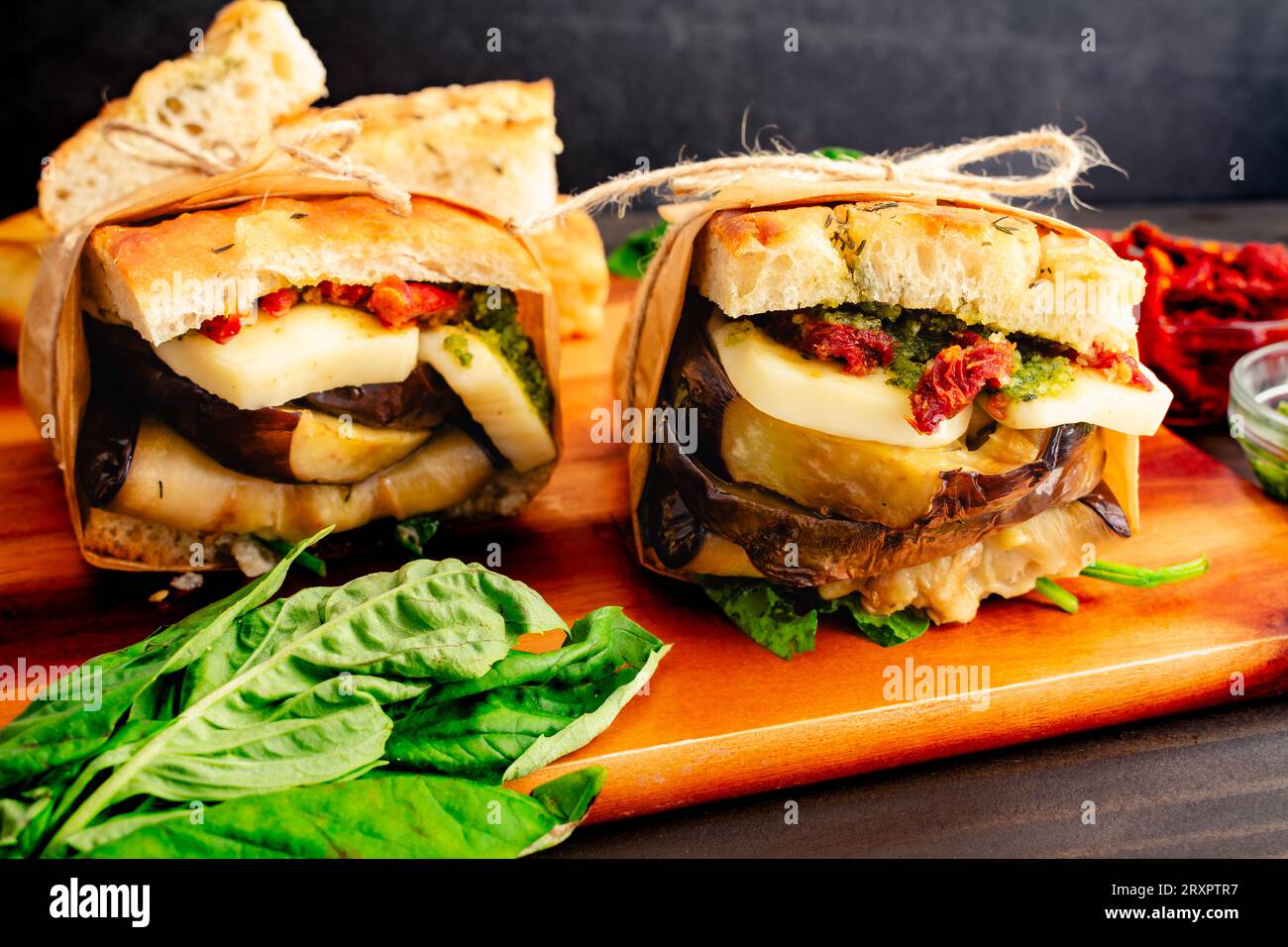 Italian Toasted Veggie Sandwiches Wrapped in Brown Paper: Rustic ...