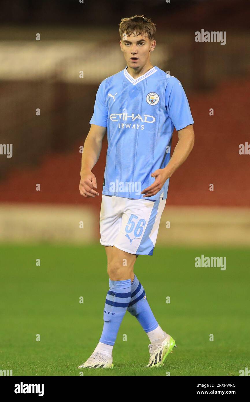 Barnsley, UK. 26th Sep, 2023. Jacob Wright #56 of Manchester City U21 during the EFL Trophy ...