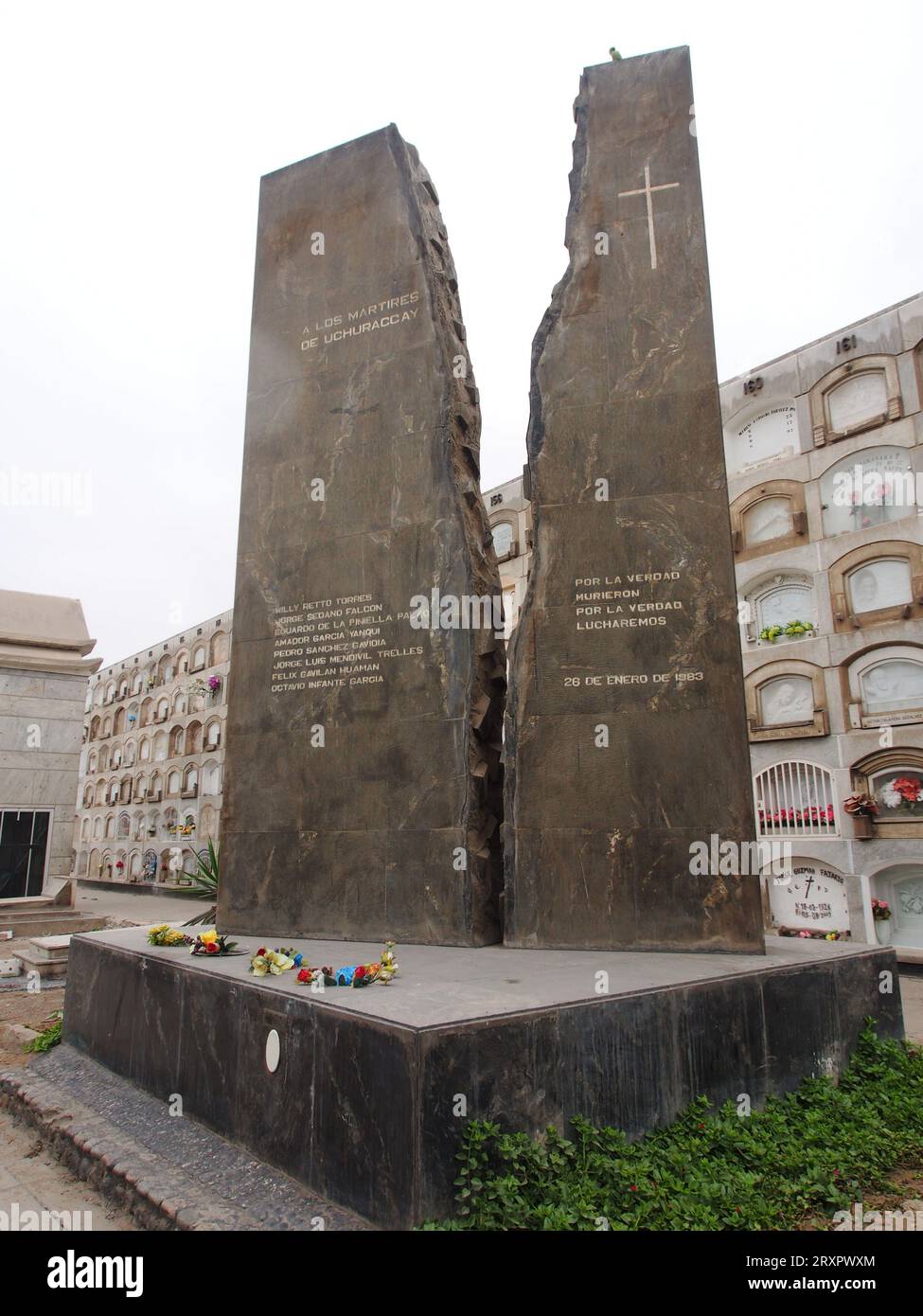 Tombstone and Memorial, at El Angel cemetery in Lima, of Uchuraccay ...