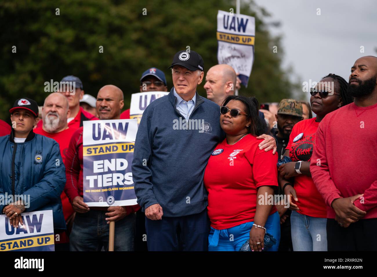President Joe Biden stands with striking United Auto Workers on the ...