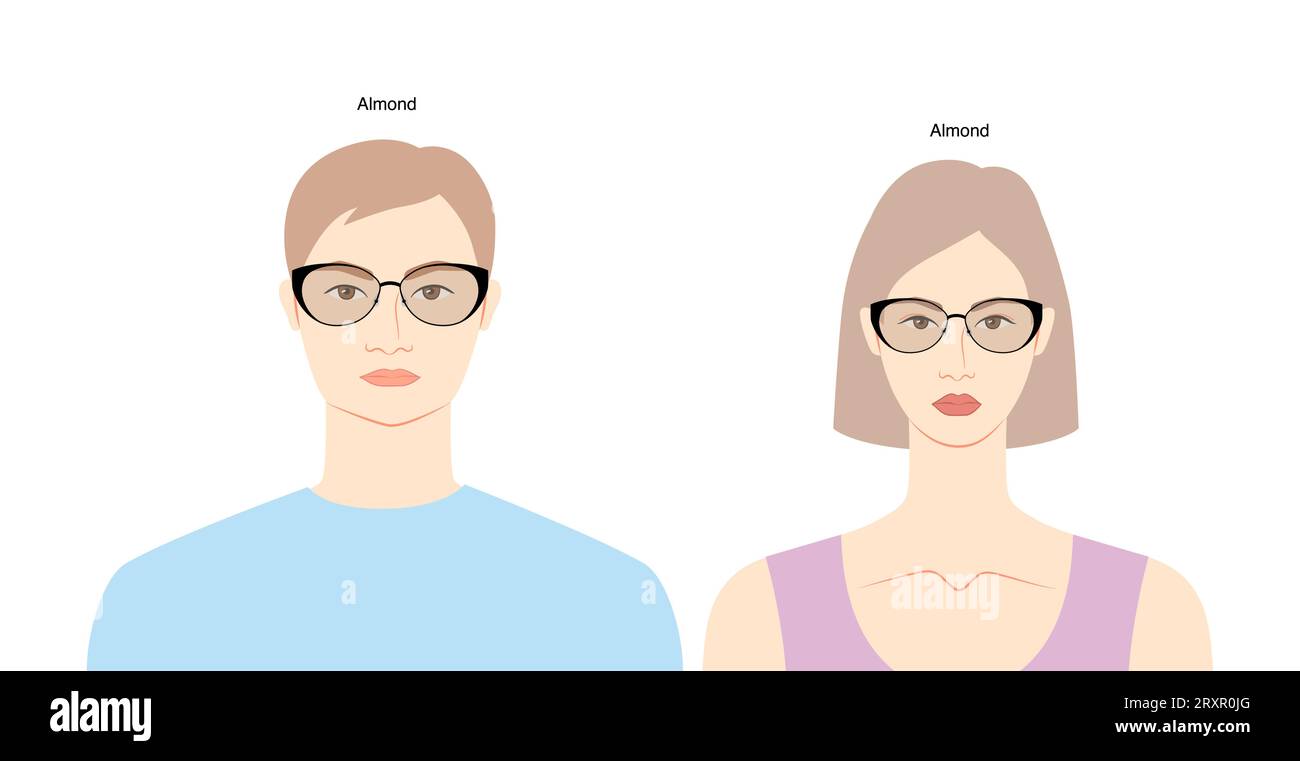 Almond frame glasses on women and men flat character fashion accessory ...