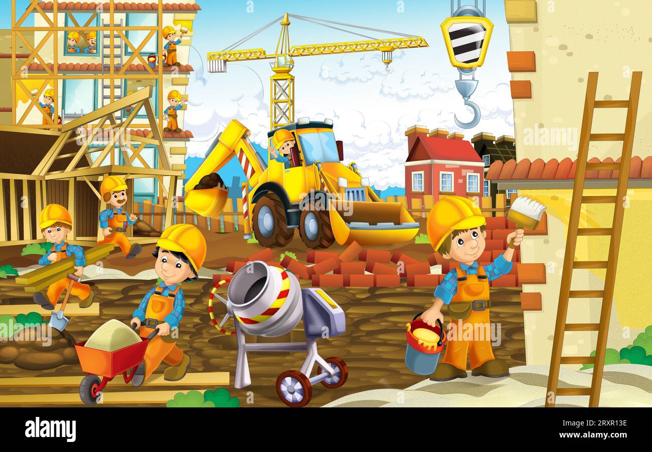 cartoon scene with industry construction site with gear or ...