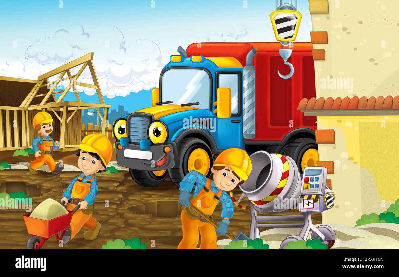 cartoon scene with industry construction site with gear or ...