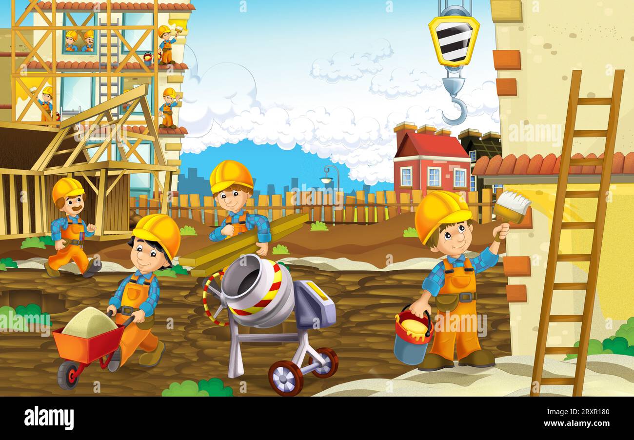 cartoon scene with industry construction site with gear or ...