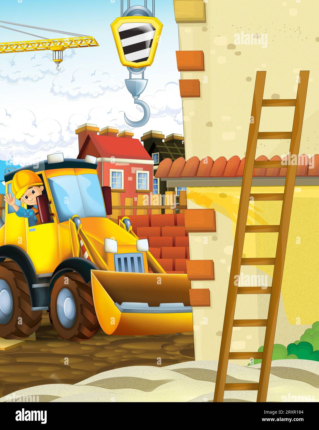 cartoon scene with industry construction site with gear or ...
