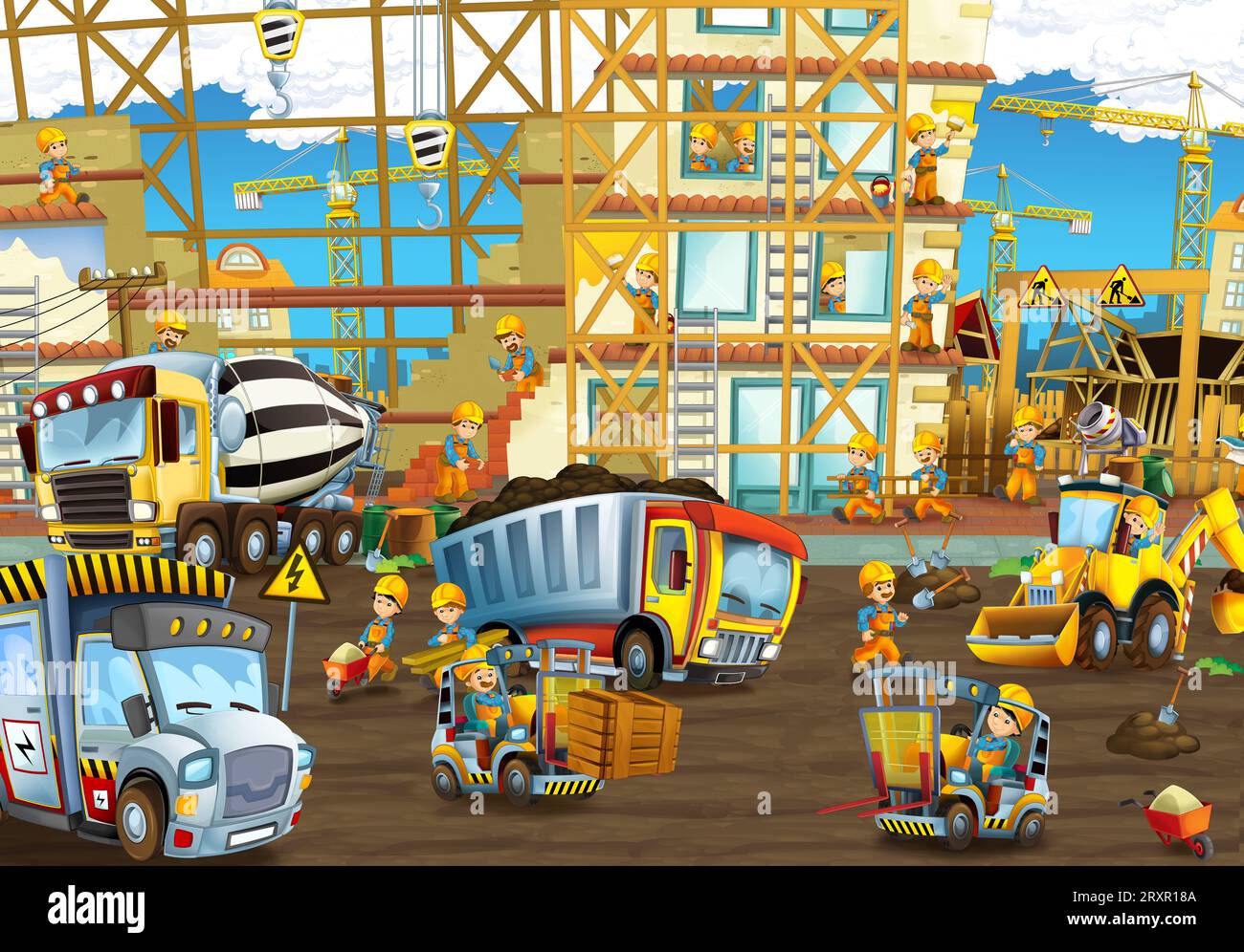 cartoon scene with industry construction site with gear or ...