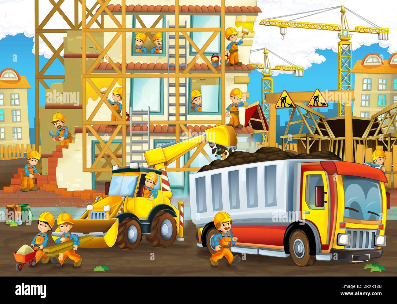 cartoon scene with industry construction site with gear or ...