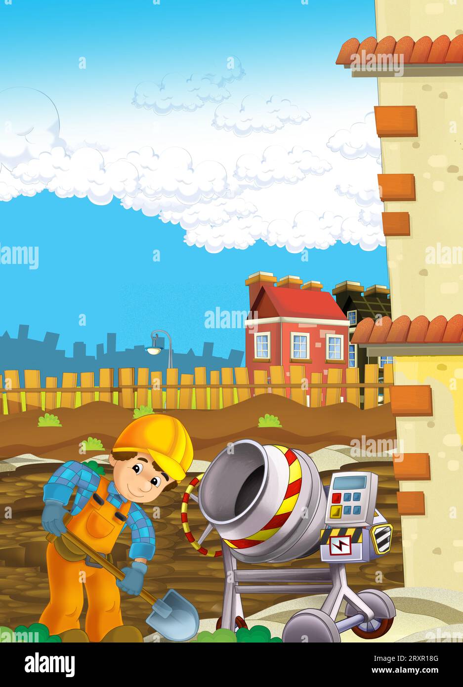 cartoon scene with industry construction site with gear or ...