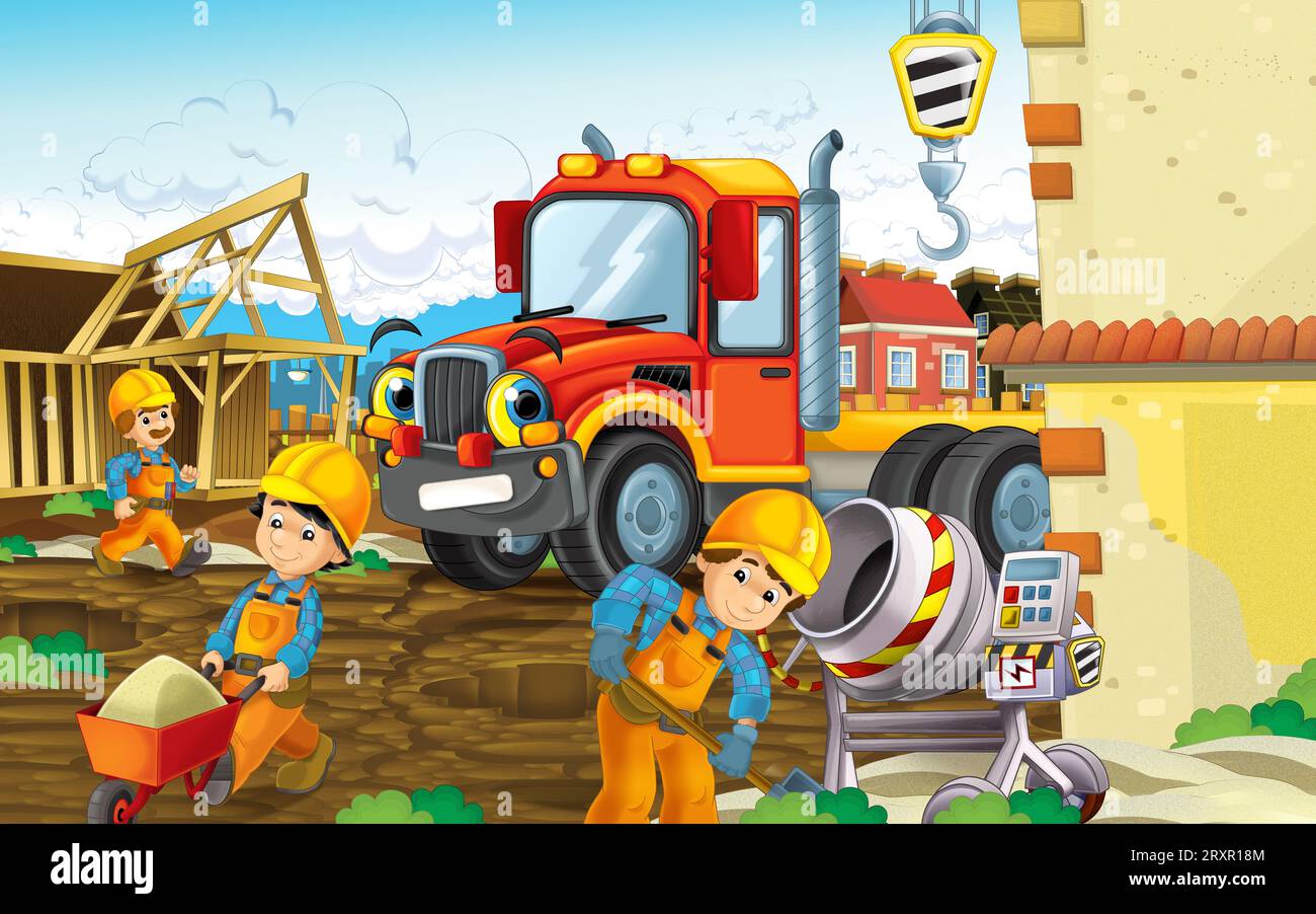 cartoon scene with industry construction site with gear or ...