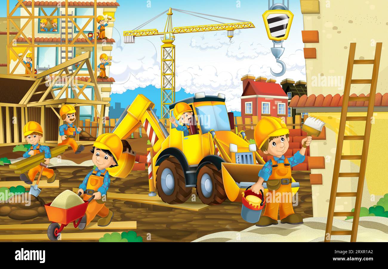 cartoon scene with industry construction site with gear or ...