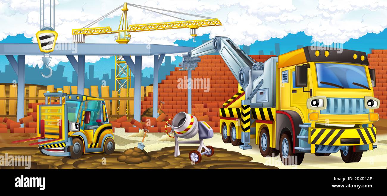 cartoon scene with industry construction site with gear or ...