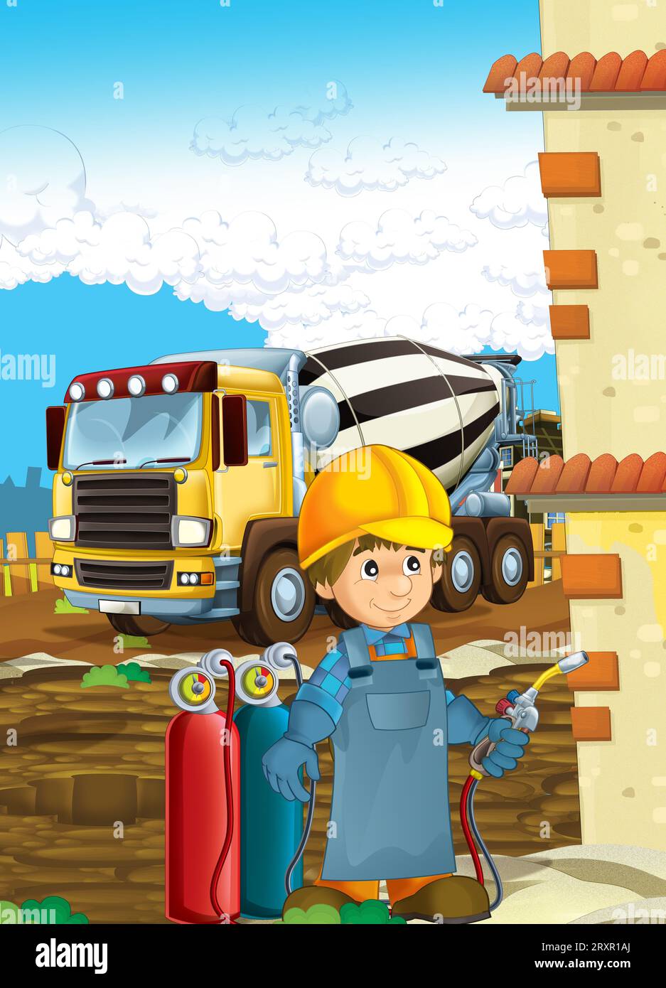 cartoon scene with industry construction site with gear or ...