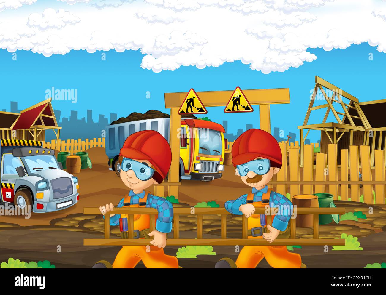 cartoon scene with industry construction site with gear or ...