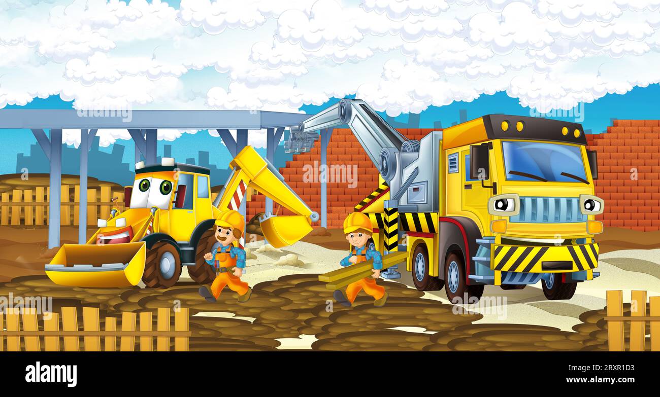 cartoon scene with industry construction site with gear or ...