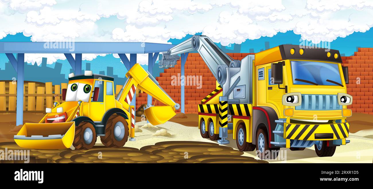 cartoon scene with industry construction site with gear or ...
