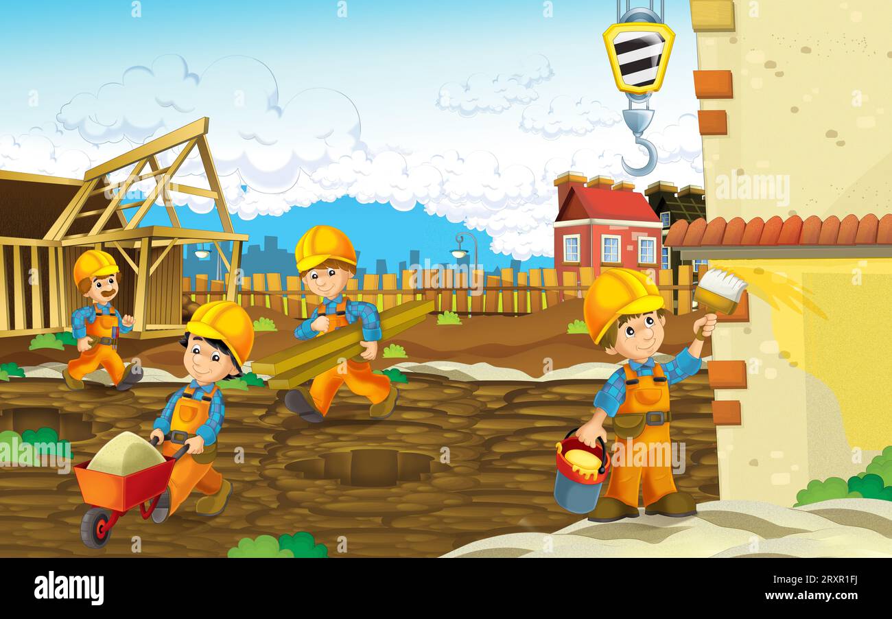 cartoon scene with industry construction site with gear or ...
