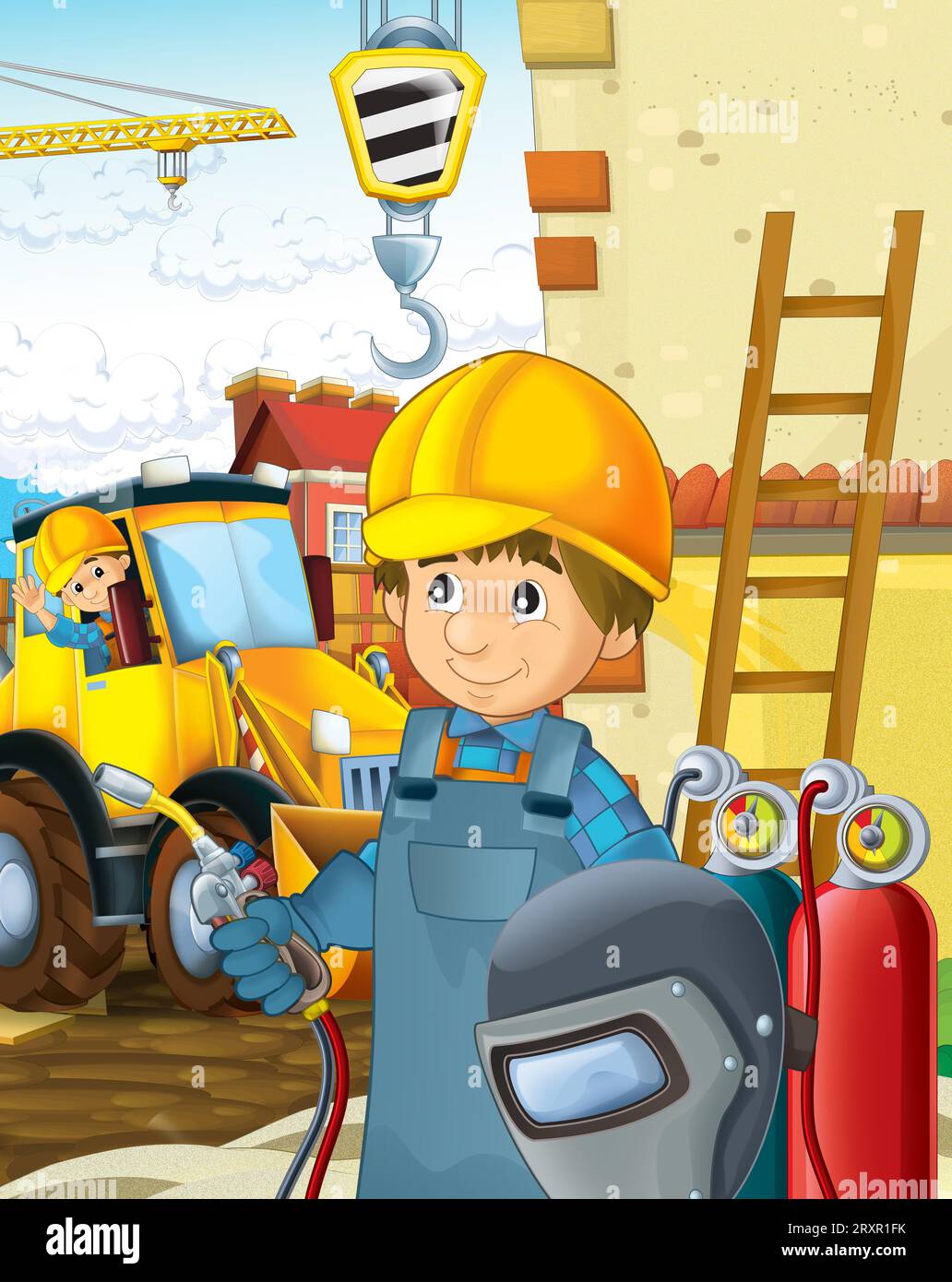 cartoon scene with industry construction site with gear or ...