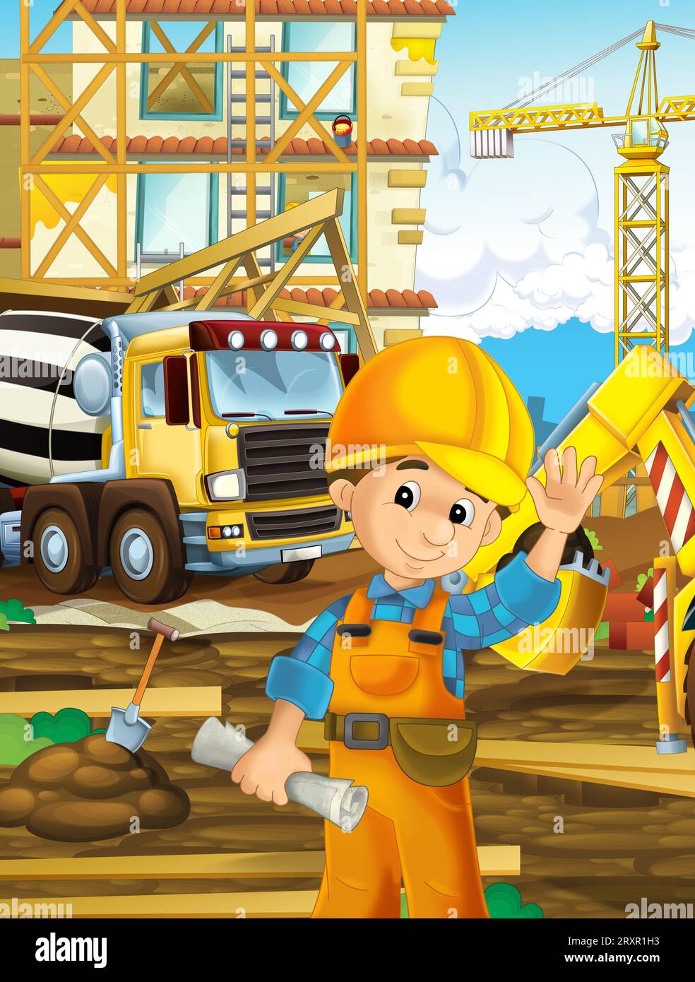 cartoon scene with industry construction site with gear or ...