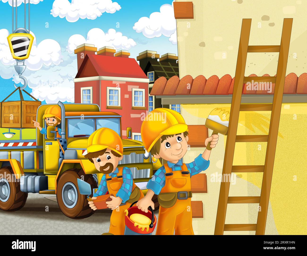 cartoon scene with industry construction site with gear or ...