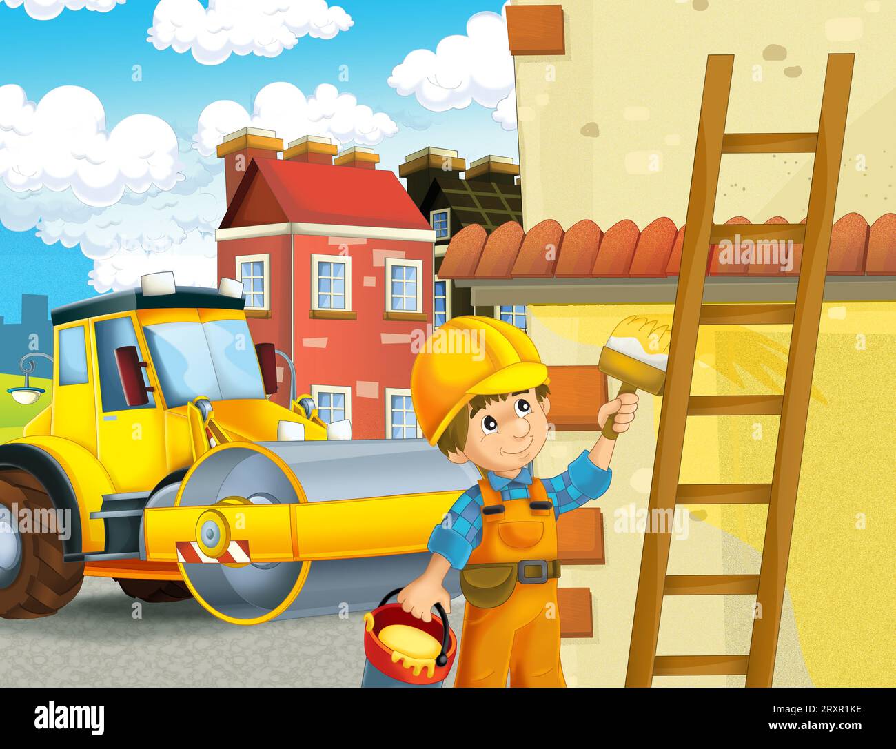 cartoon scene with industry construction site with gear or ...