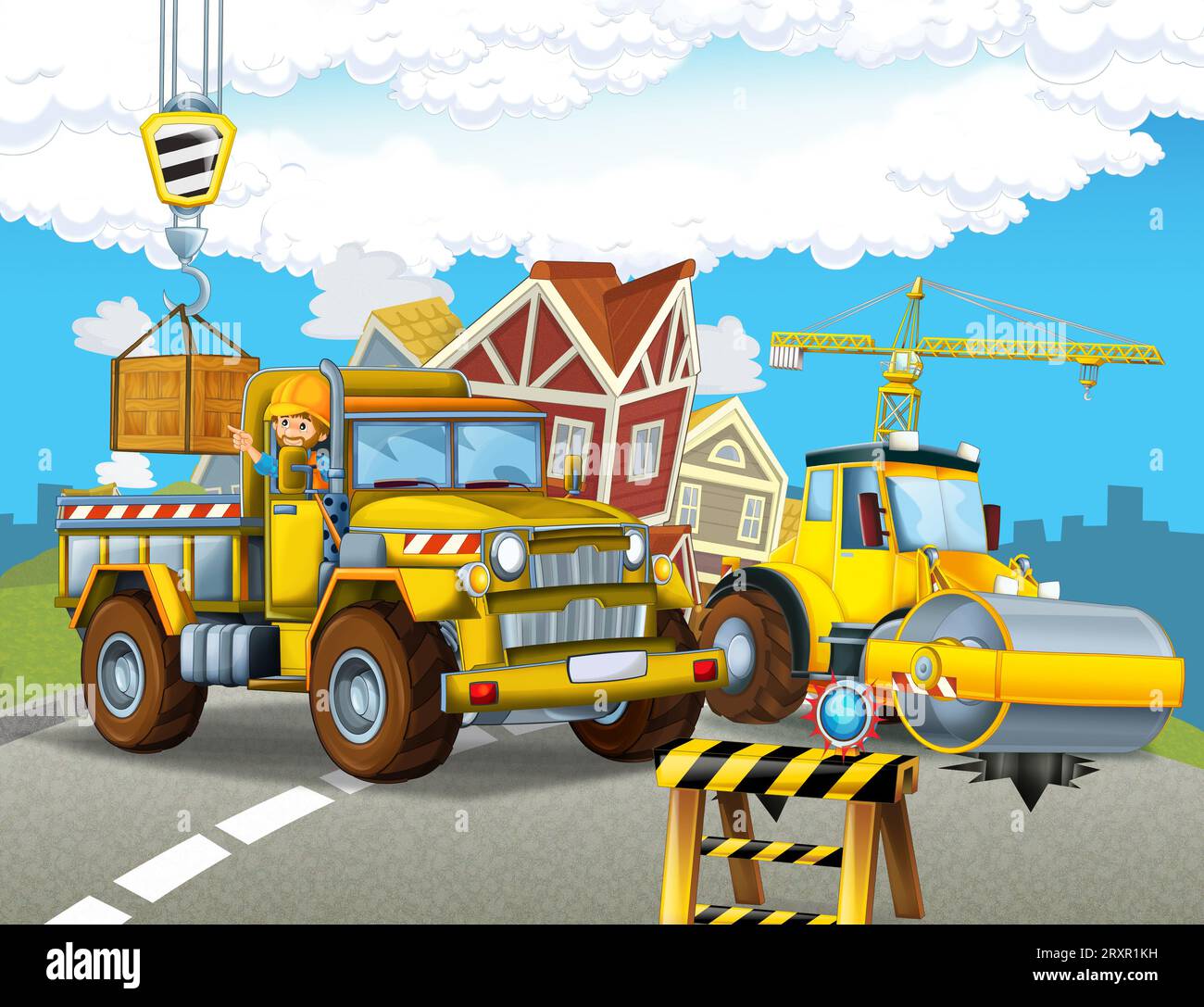 cartoon scene with industry construction site with gear or ...