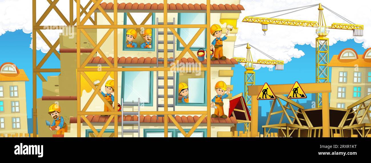 cartoon scene with industry construction site with gear or ...