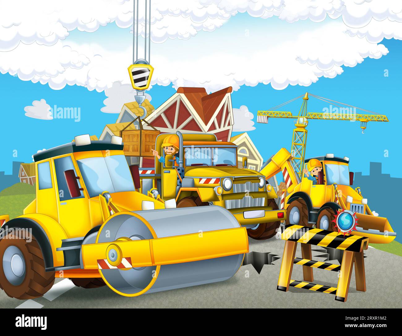 cartoon scene with industry construction site with gear or ...