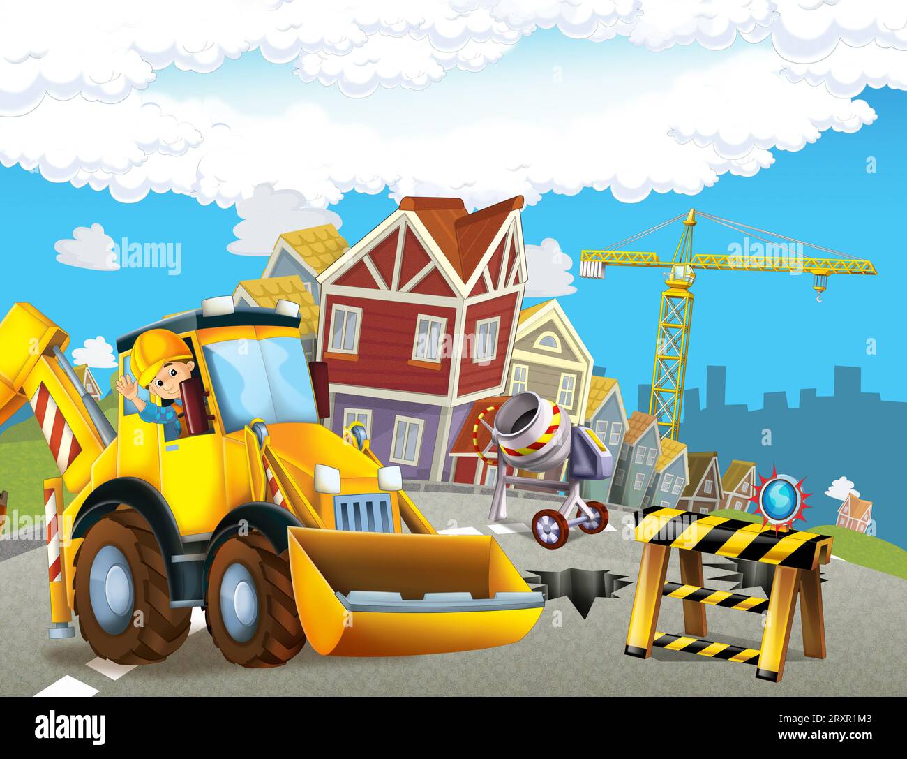 cartoon scene with industry construction site with gear or ...