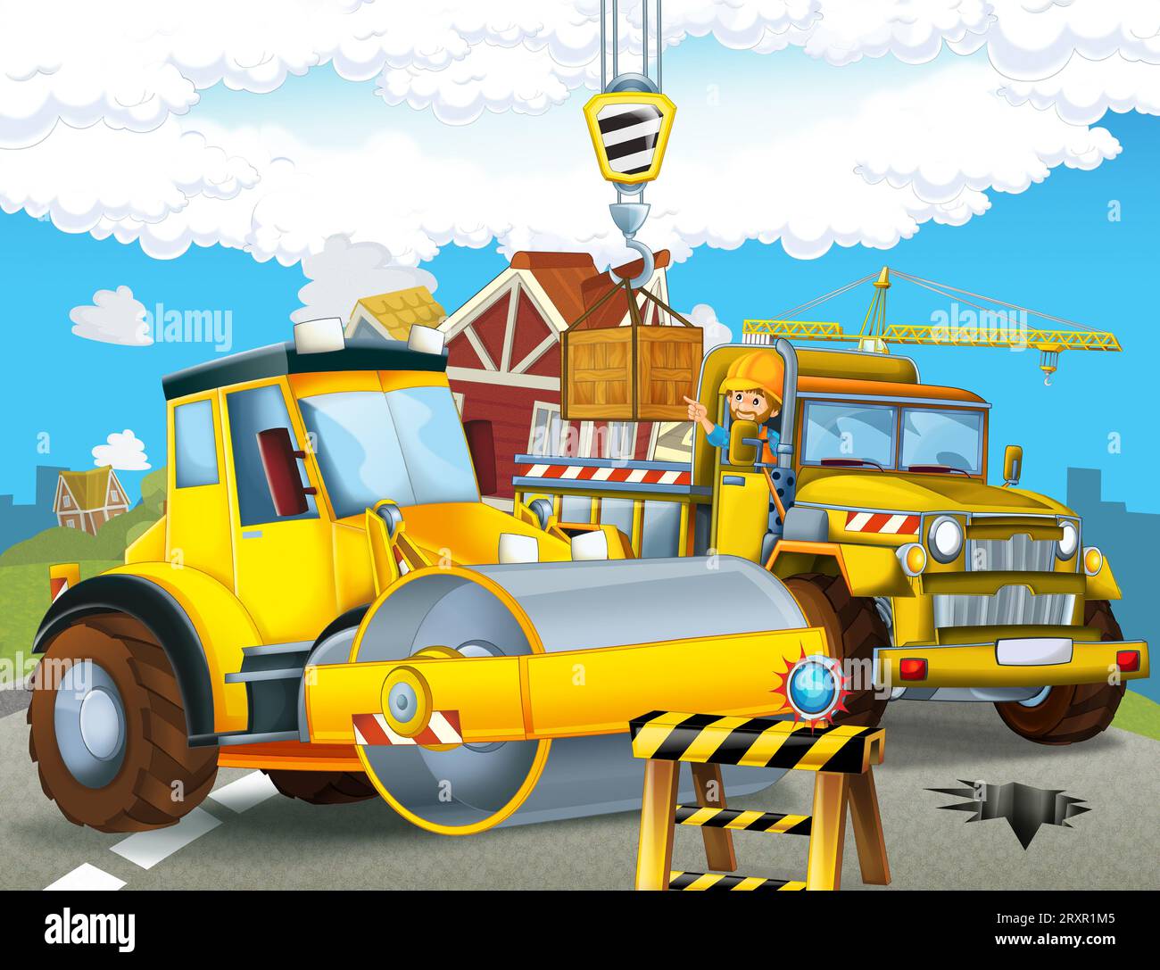 cartoon scene with industry construction site with gear or ...