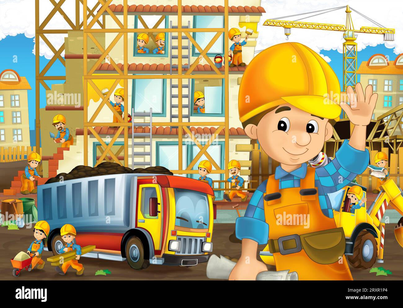 cartoon scene with industry construction site with gear or ...