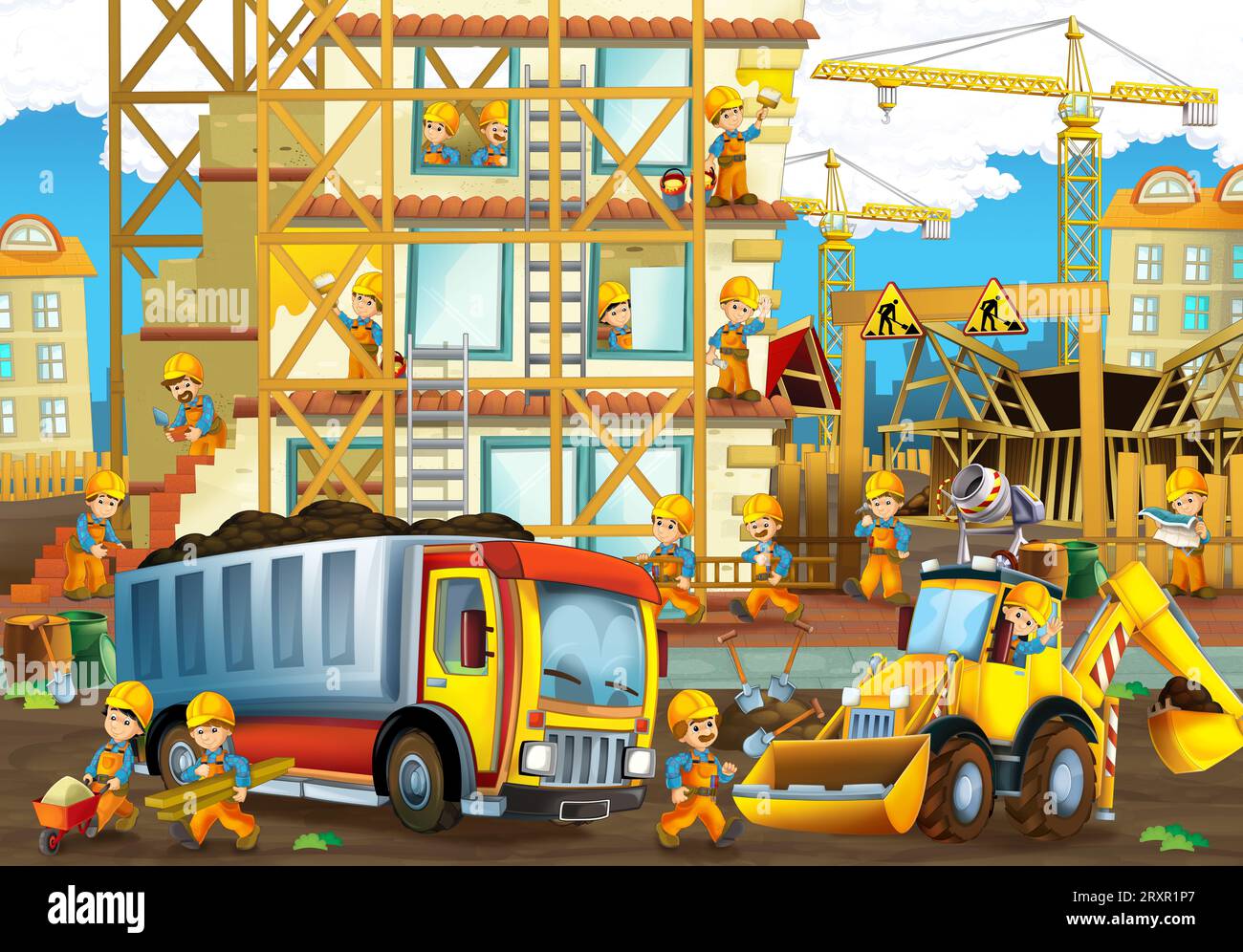 cartoon scene with industry construction site with gear or ...