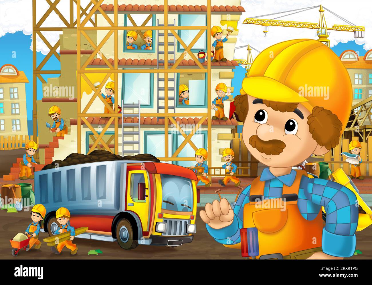 cartoon scene with industry construction site with gear or ...