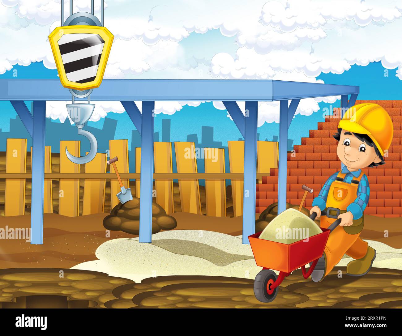 cartoon scene with industry construction site with gear or ...