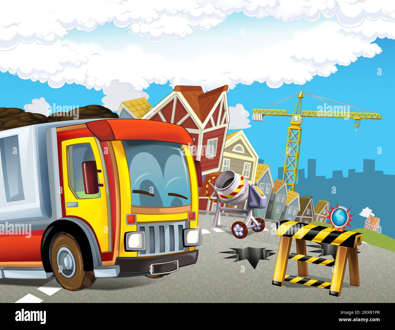 cartoon scene with industry construction site with gear or ...