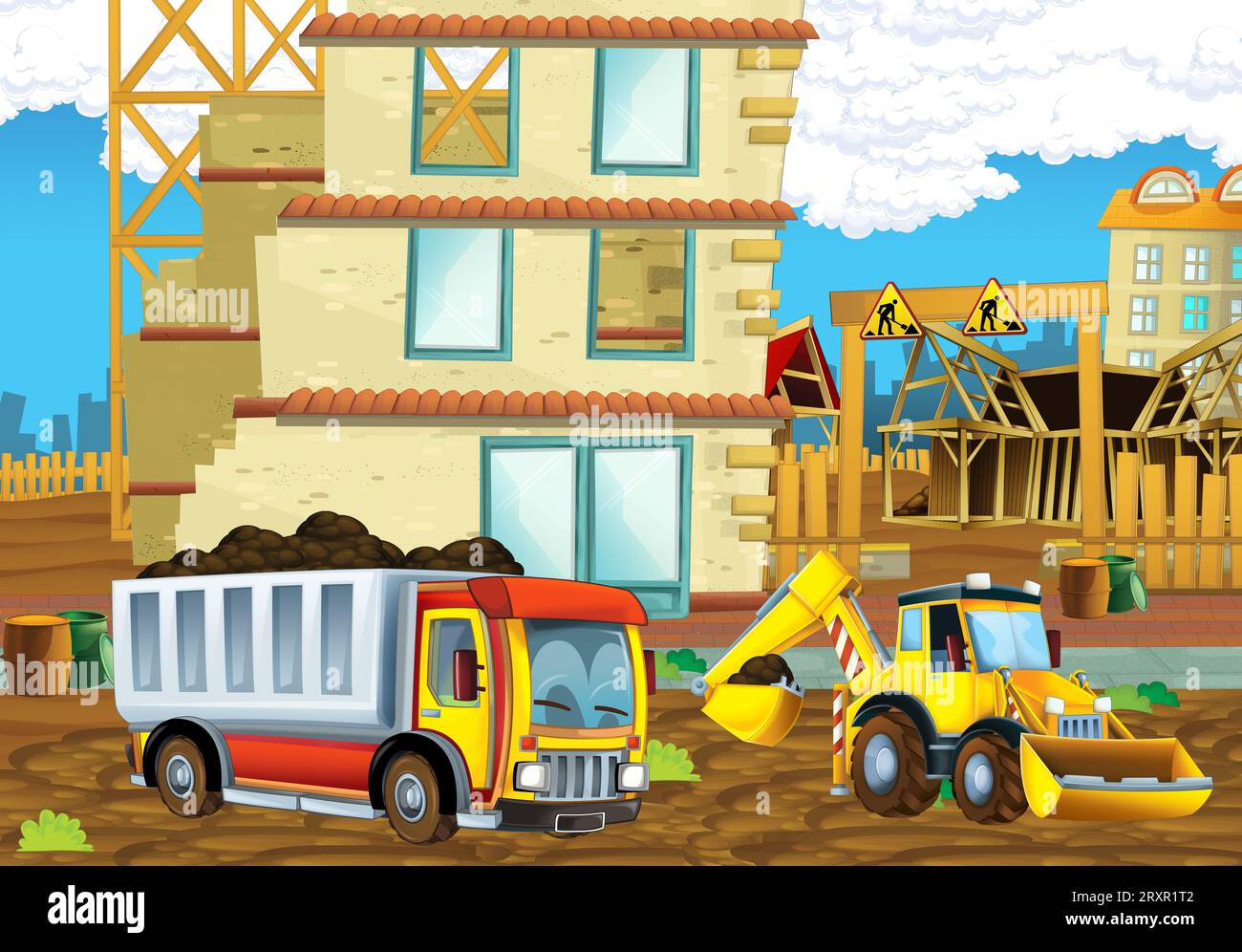 cartoon scene with industry construction site with gear or ...