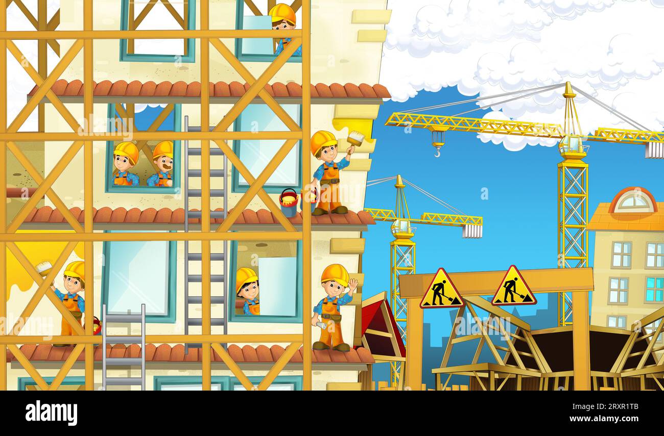 cartoon scene with industry construction site with gear or ...