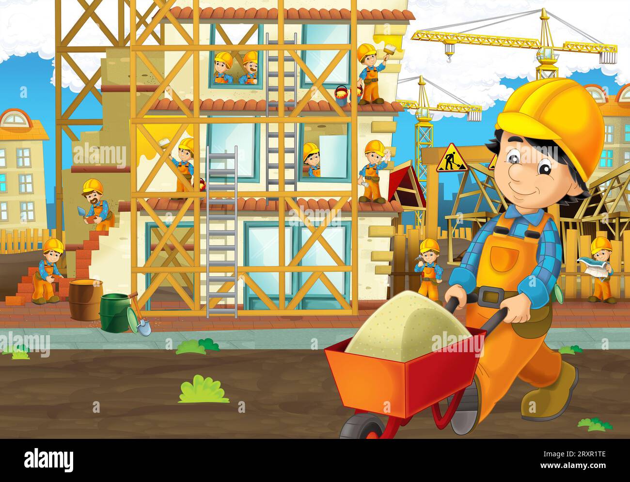 cartoon scene with industry construction site with gear or ...