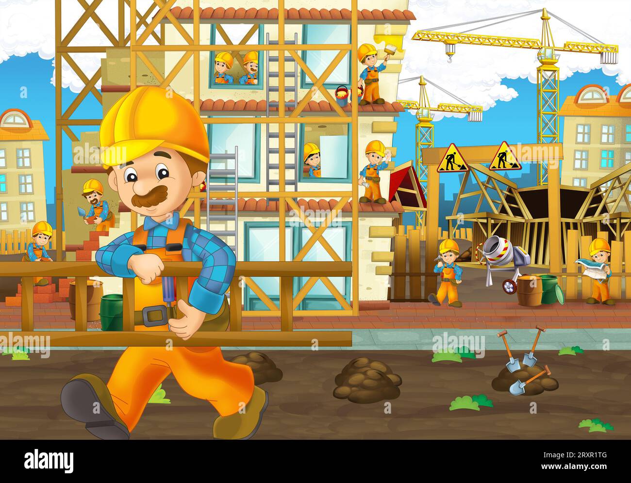 cartoon scene with industry construction site with gear or ...