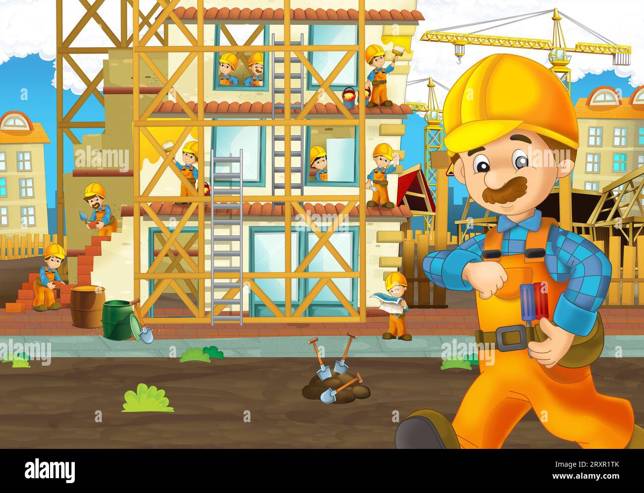 cartoon scene with industry construction site with gear or ...