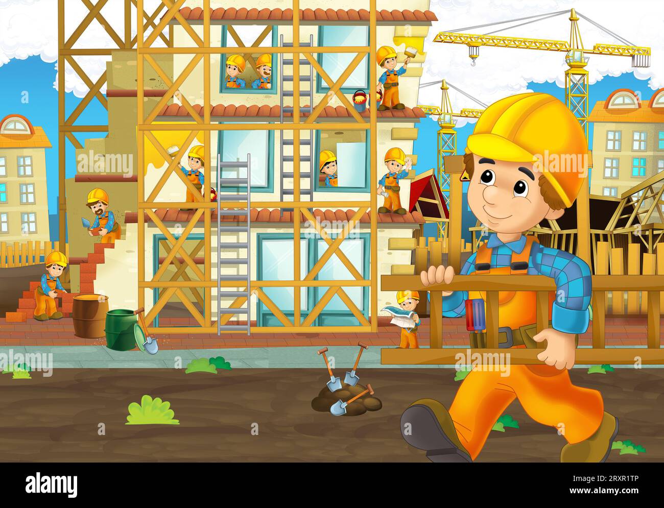 cartoon scene with industry construction site with gear or ...
