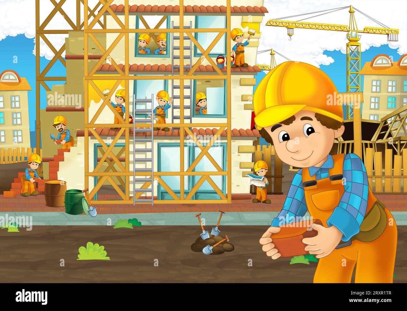 cartoon scene with industry construction site with gear or ...