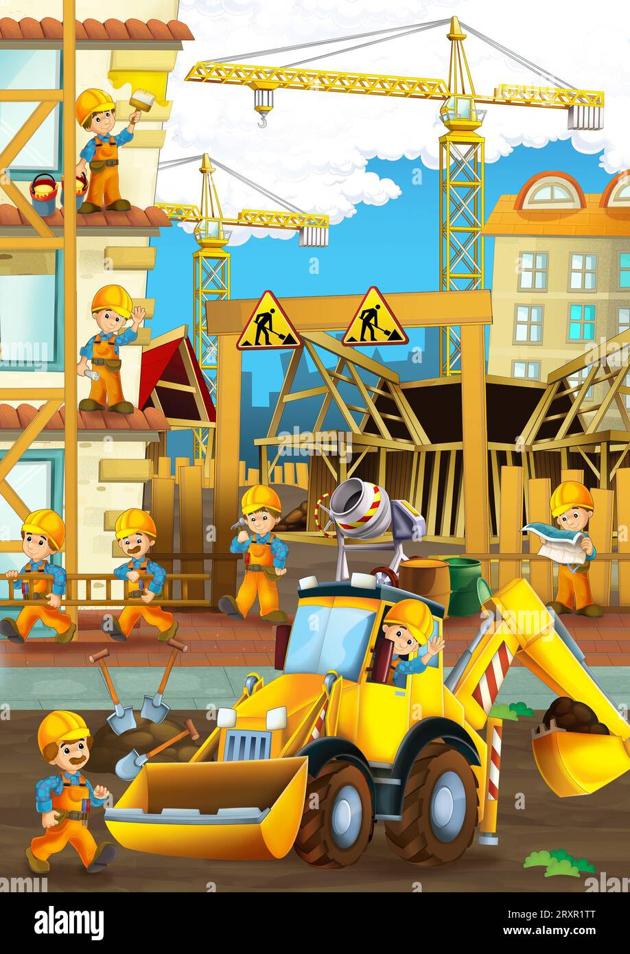 cartoon scene with industry construction site with gear or ...