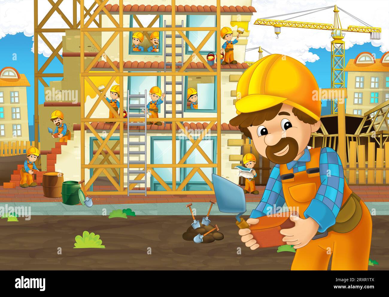 Construction Site Cartoon 620 Construction Machinery Cartoon Stock