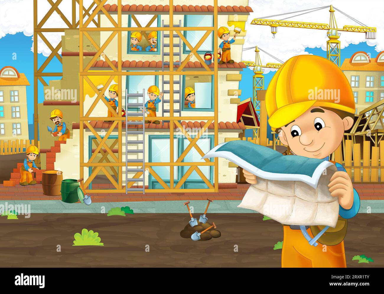 cartoon scene with industry construction site with gear or ...
