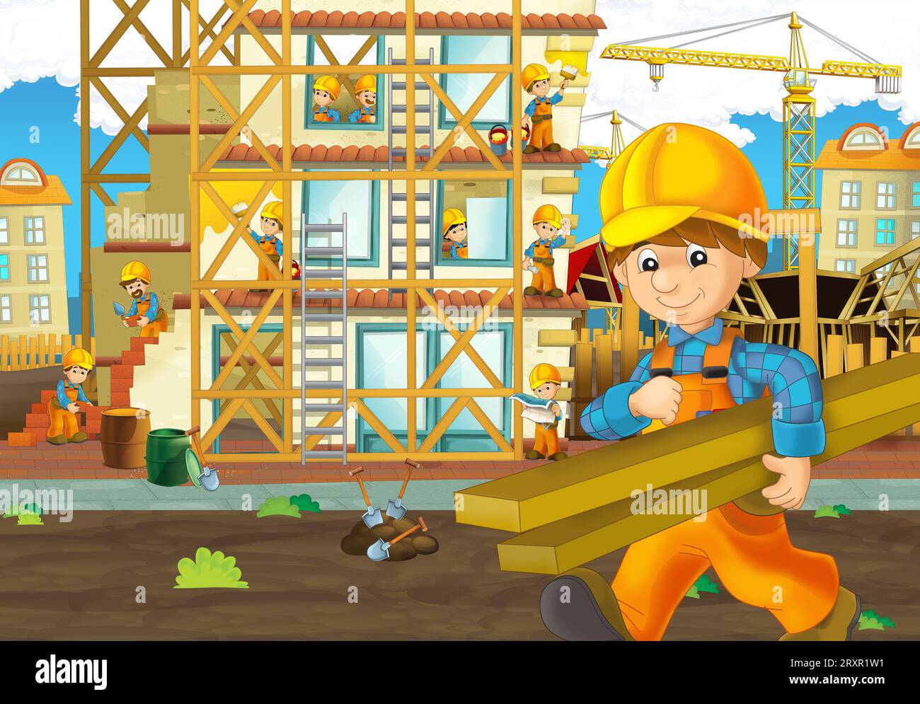 cartoon scene with industry construction site with gear or ...