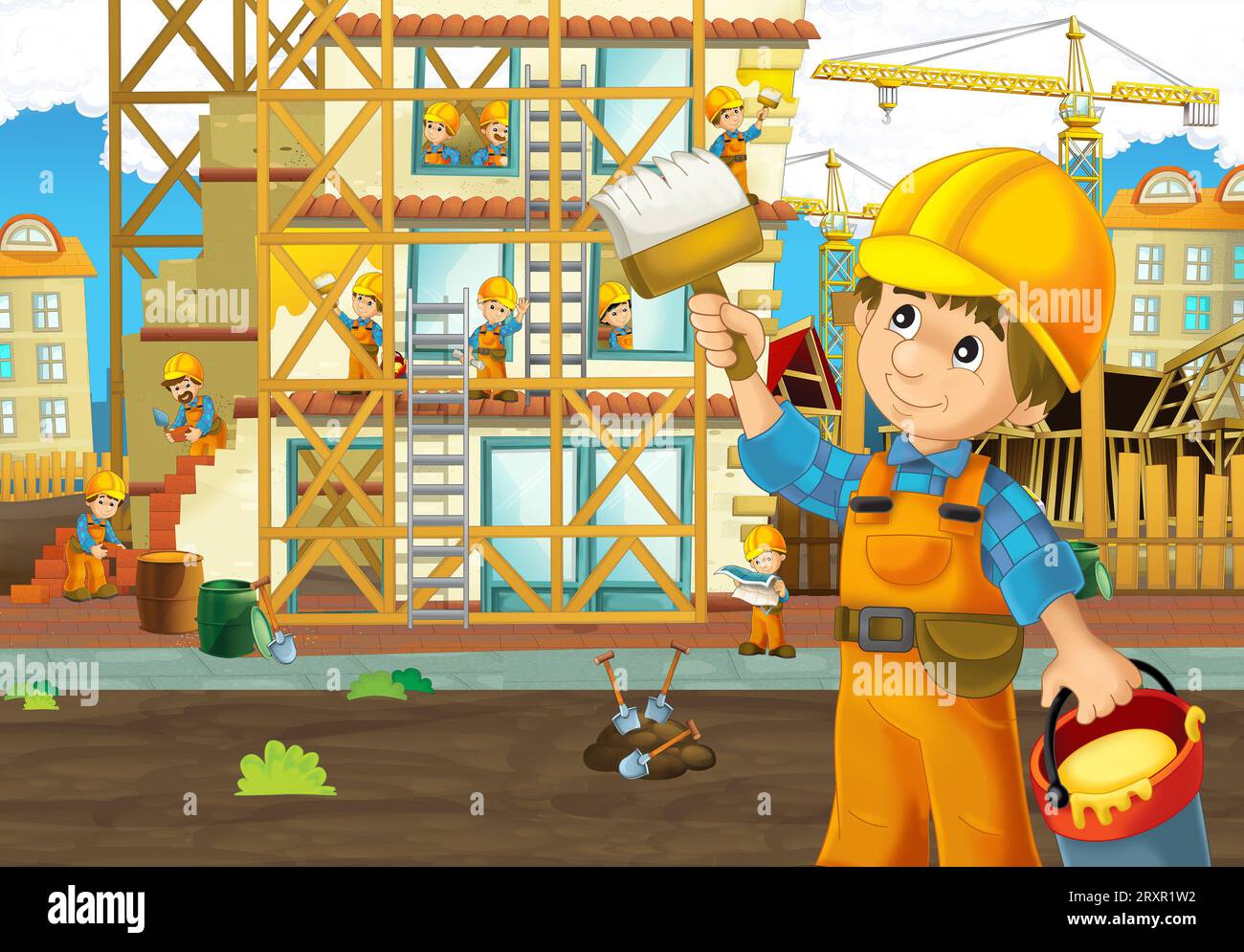 cartoon scene with industry construction site with gear or ...