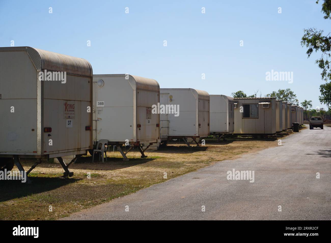 row of caravans as accommodation for workers and miners on a caravan ...